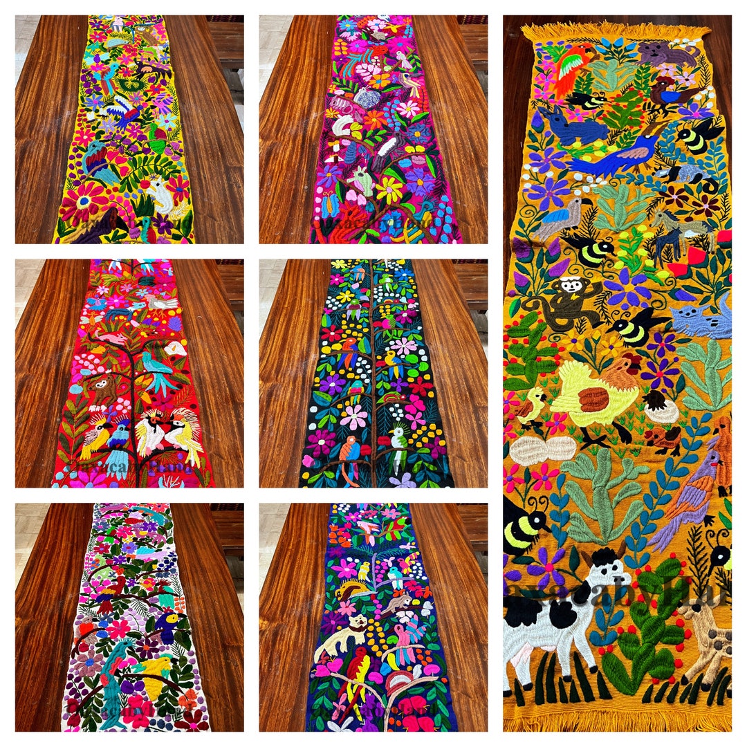 Mexican Table Runner - Hand Embroidered Runner - Hand-woven Runner ...
