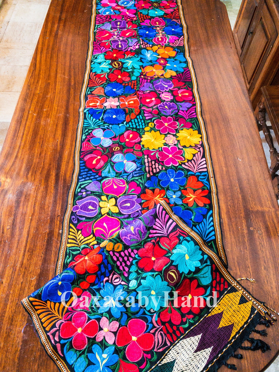 Mexican Table Runner Embroidered Runner Hand-Woven runner | Etsy