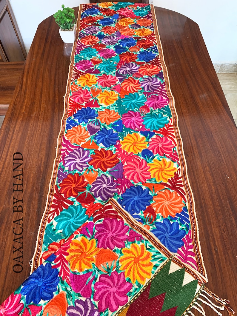 Mexican Table Runner Embroidered Runner Hand-Woven runner | Etsy
