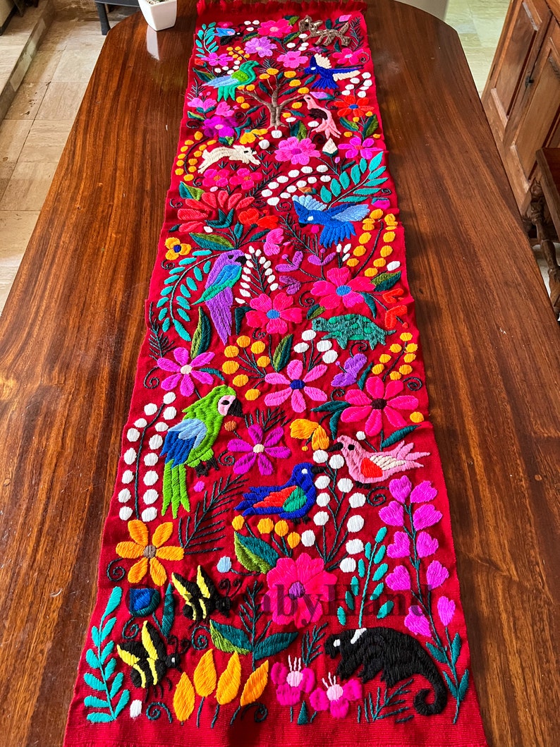 Mexican Table Runner Hand Embroidered Runner Hand-woven - Etsy