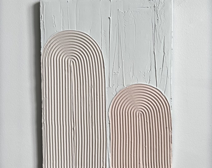 Textured Plaster Wall Art Minimal 3D Sculptural Canvas Neutral Abstract ...