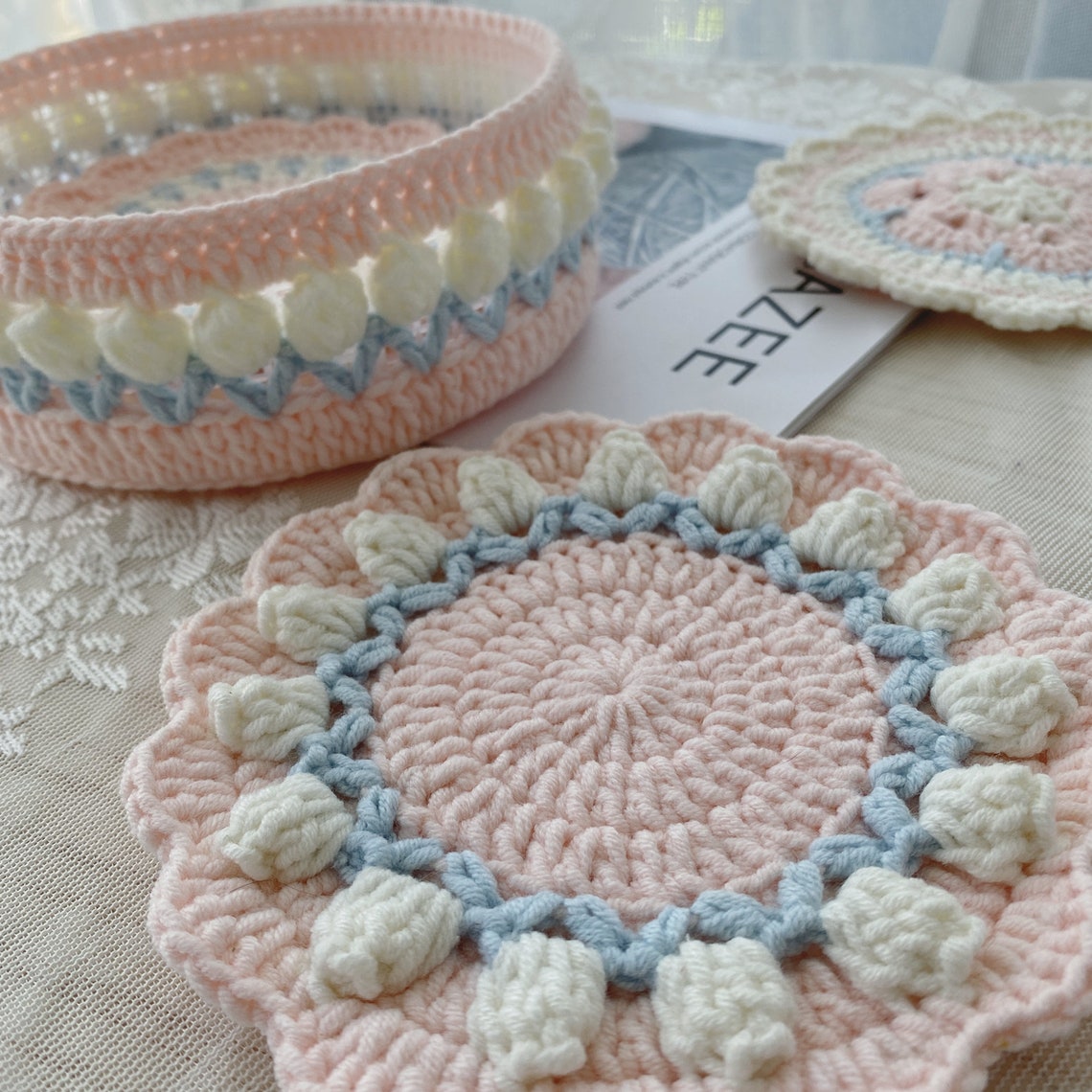 Handmade Floral Crochet Coasters Set Retro Flower Handmade - Etsy