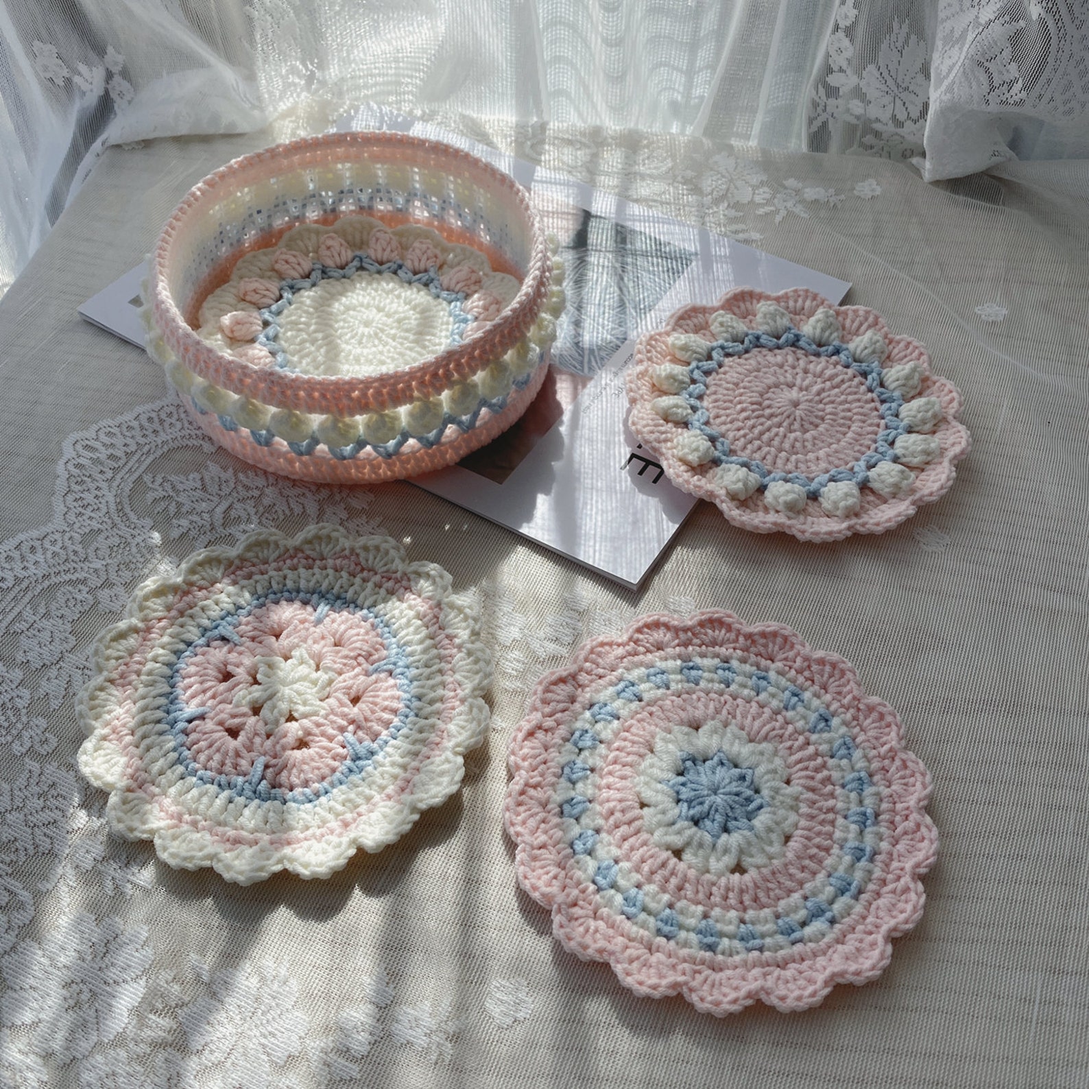 Handmade Floral Crochet Coasters Set Retro Flower Handmade - Etsy
