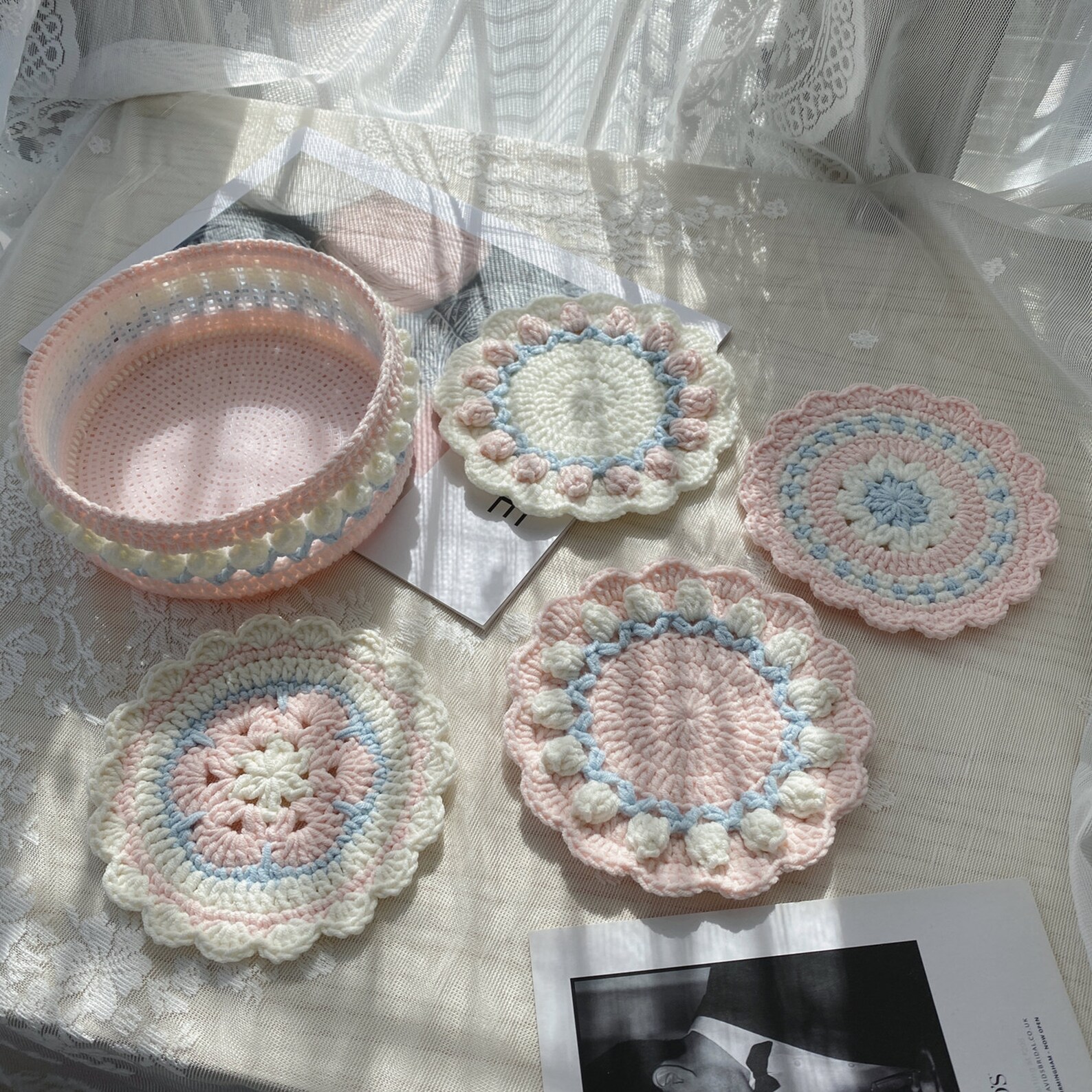 Handmade Floral Crochet Coasters Set Retro Flower Handmade - Etsy