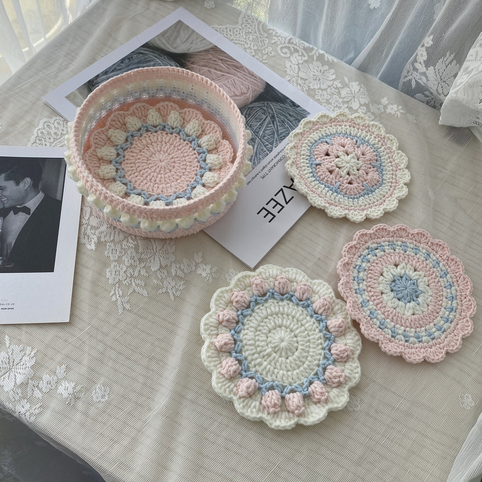Handmade Floral Crochet Coasters Set Retro Flower Handmade - Etsy