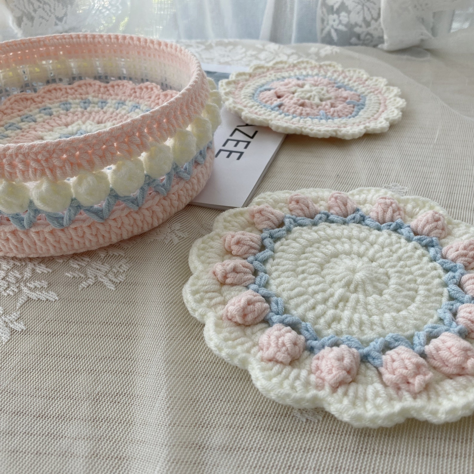 Handmade Floral Crochet Coasters Set Retro Flower Handmade - Etsy