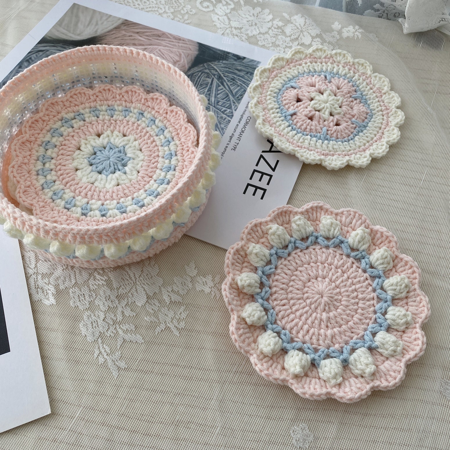 Handmade Floral Crochet Coasters Set Retro Flower Handmade - Etsy