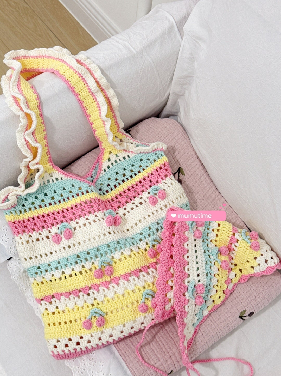 Crochet Cherry Tote Bag Handmade Cherry Shoulder Bag Cute Tote Bag - Etsy