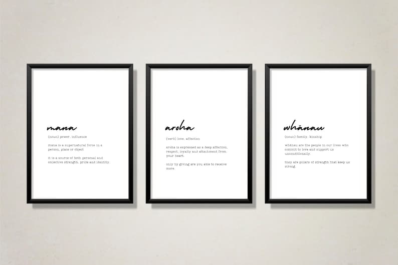 Mana, Aroha, Whanau - Bundle - Maori Wall Art - New Zealand Art ...