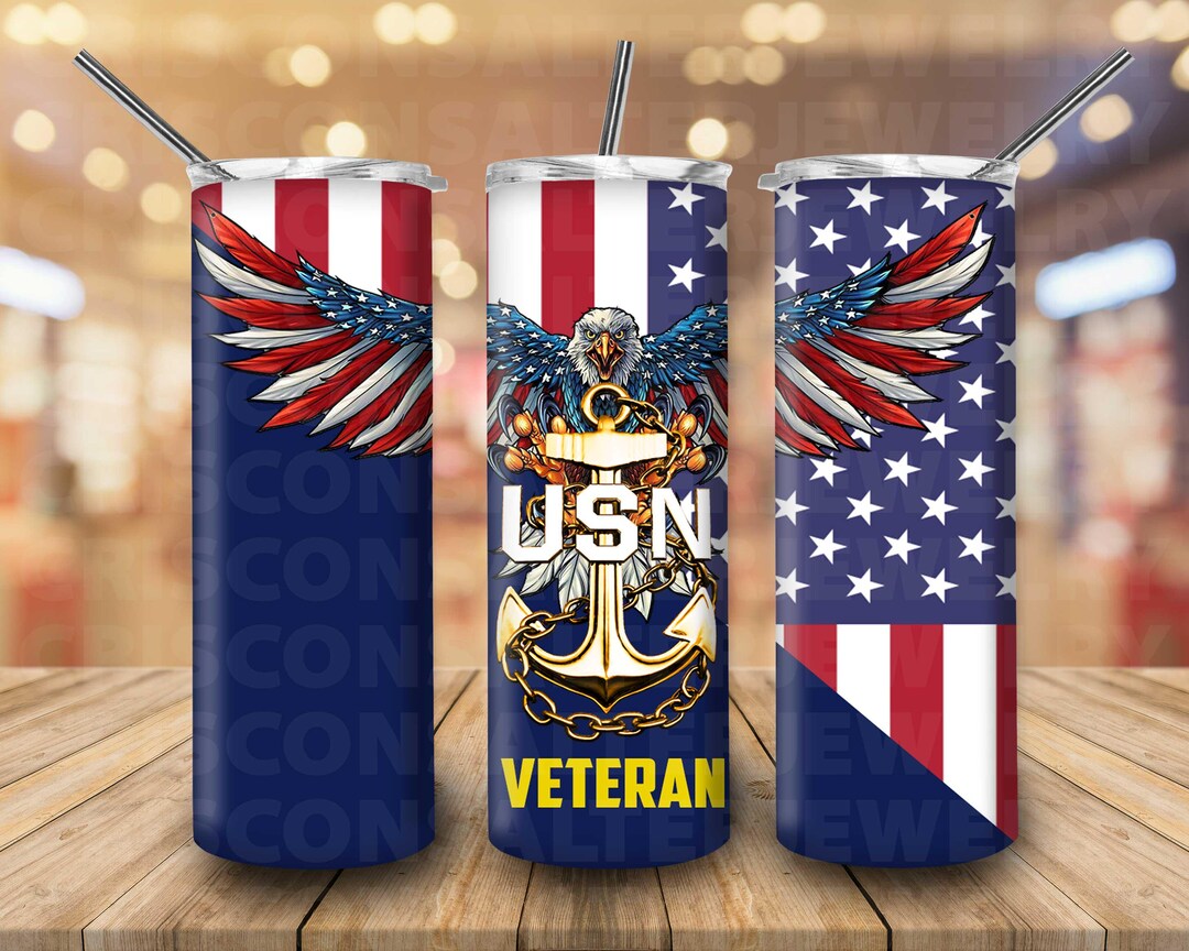 American Flag Eagle Anchor Camouflage US Navy 20 Oz Skinny Tumbler ...