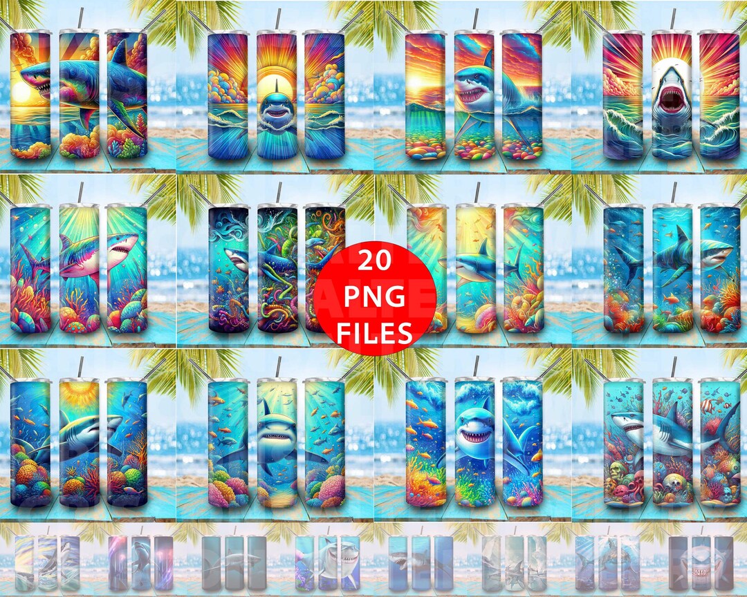 Bundle Shark 20oz Skinny Tumbler Sublimation Animal Shark Tumbler Wrap ...