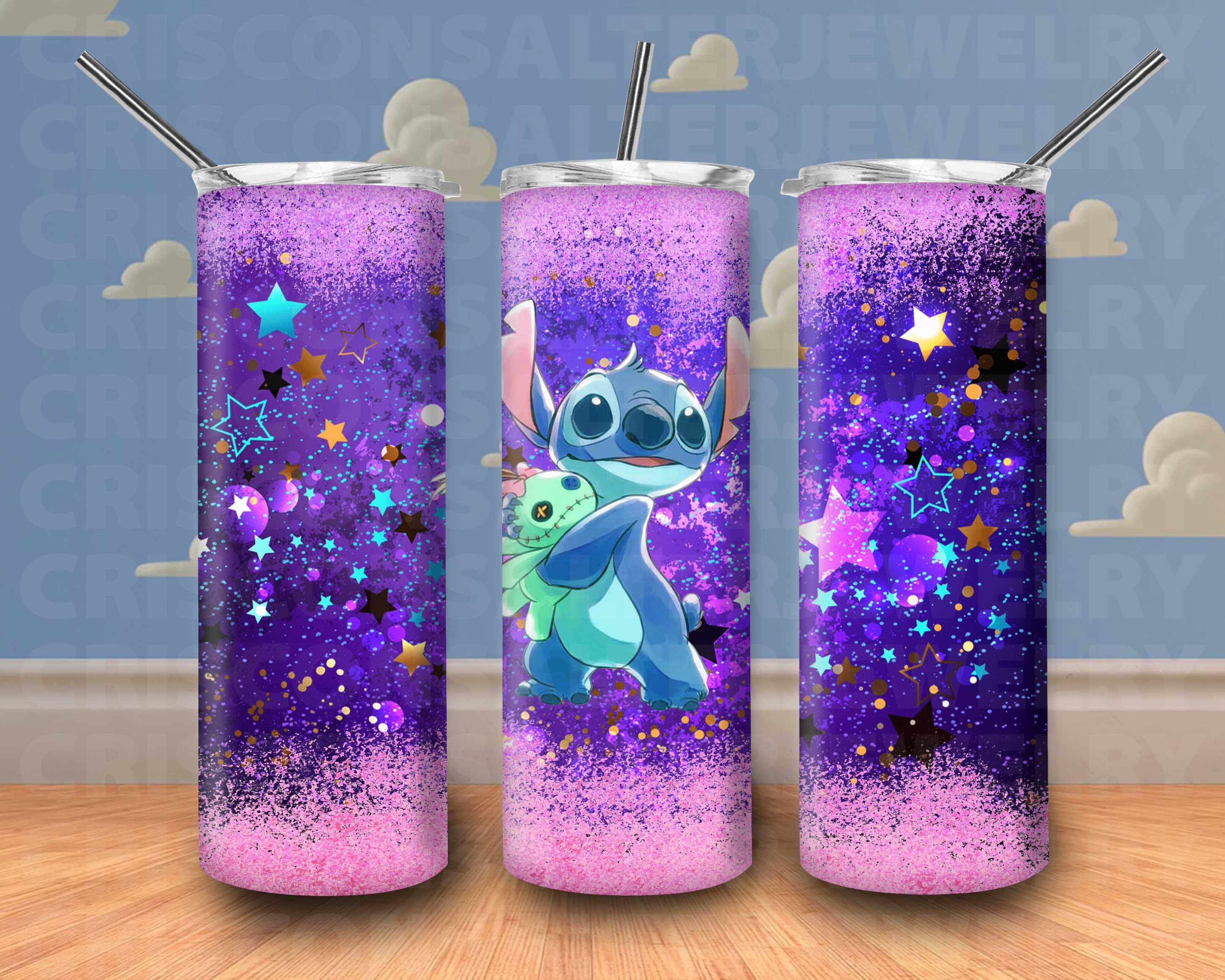 Ddisney Stitch 20oz Skinny Tumbler Sublimation Space Galaxy Glitter ...