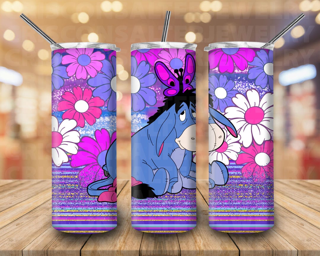Ddisney Eeyore 20oz Skinny Tumbler Sublimation Vibrant Floral Eeyore Cartoon Piglet Tigger Pooh ...