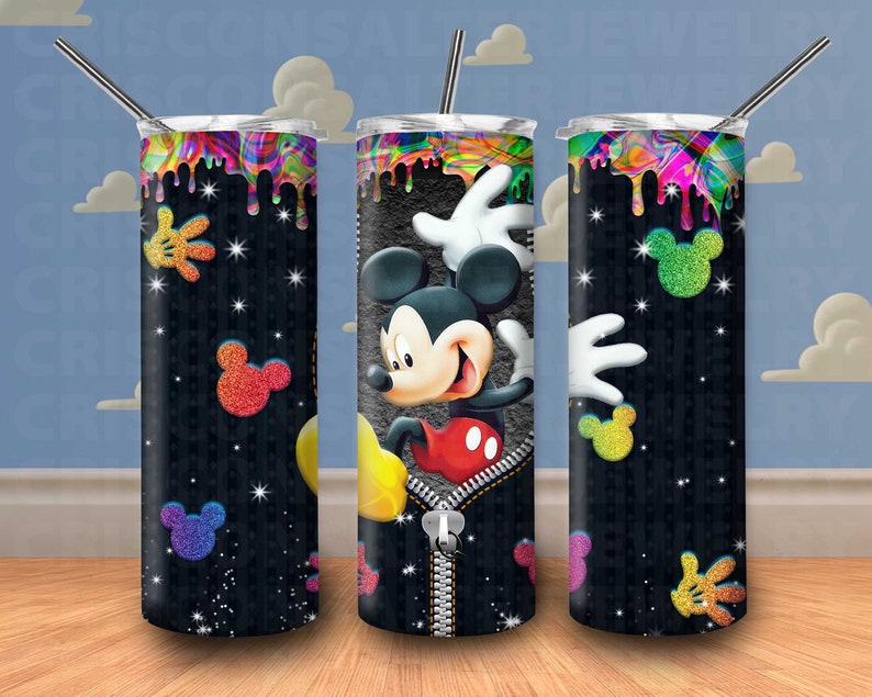 Ddisney Mickey Mouse 20oz Skinny Tumbler Sublimation Zipper Glitter ...