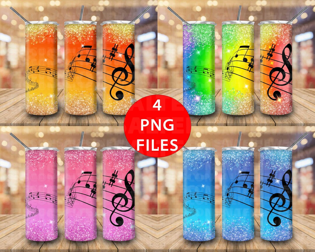 Gradient Glitter Music Notes 20oz Skinny Tumbler Sublimation Sparkling ...
