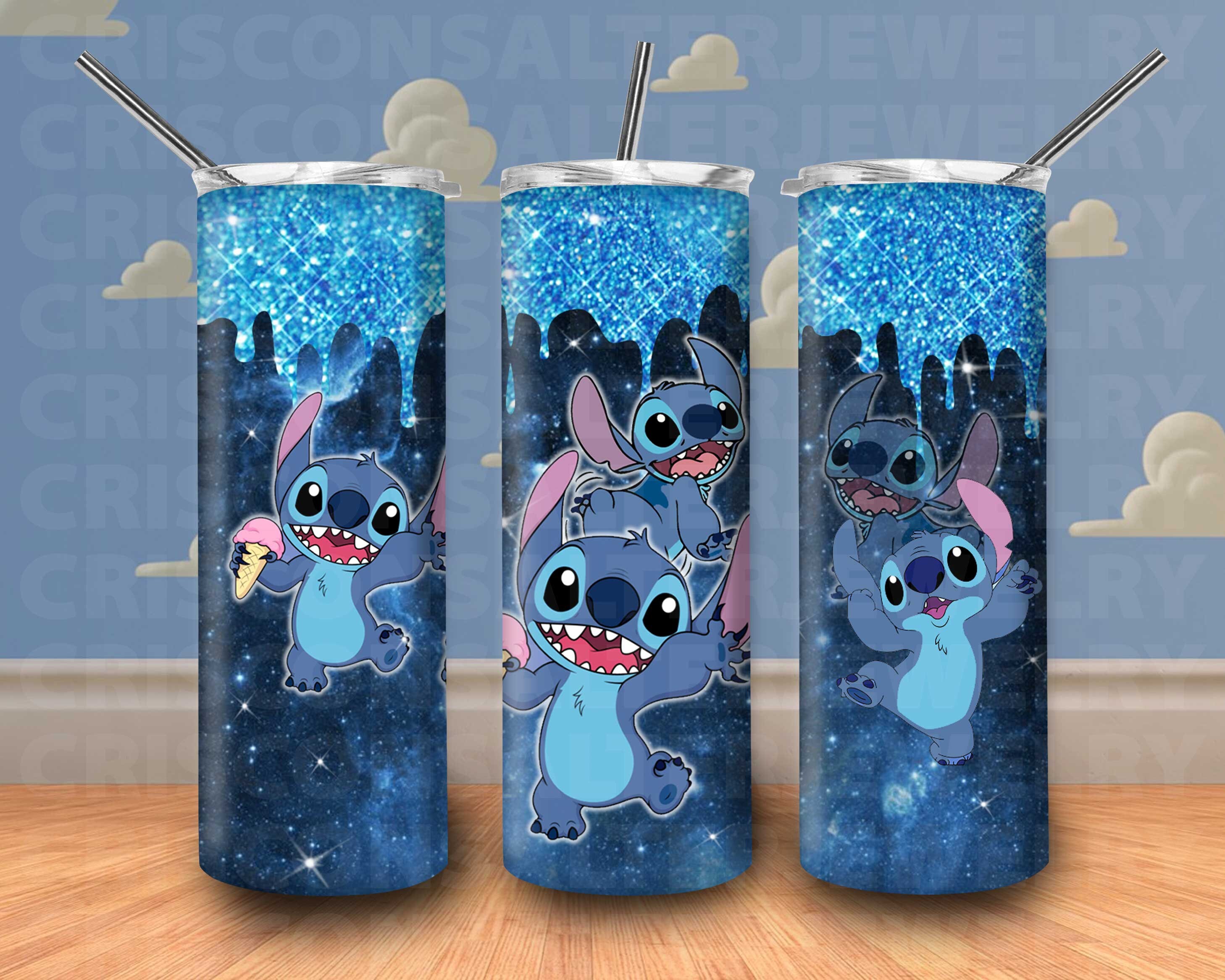 Ddisney Stitch 20oz Skinny Tumbler Sublimation Space Galaxy Glitter ...