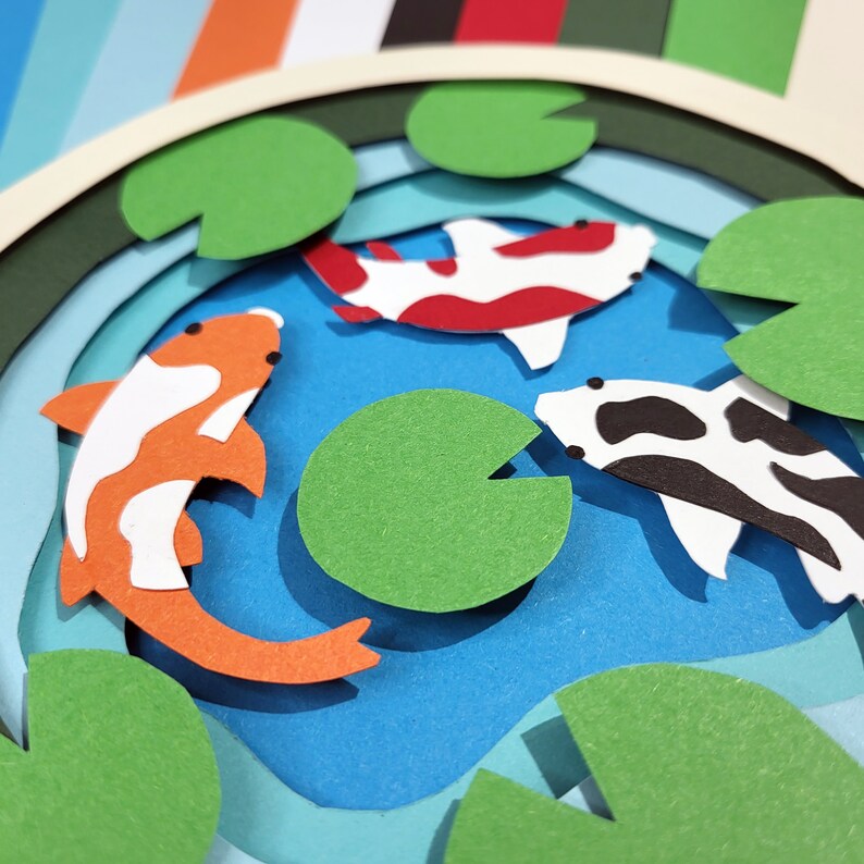 Koi Pond 3D Papercut Pattern | Instant Digital Download | Cutting ...