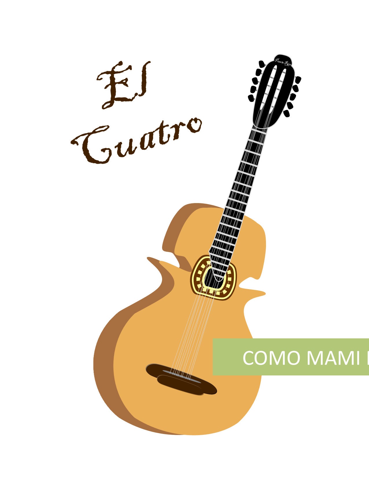 Puerto Rican Art, Puerto Rican Cuatro Guitar, Puerto Rican Print ...