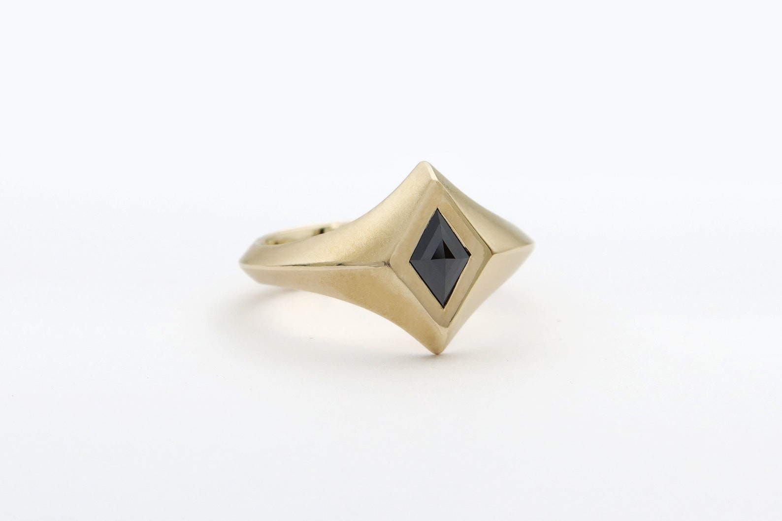 Rhombus Black Diamond Signet Ring 14k Gold Ring Fine - Etsy