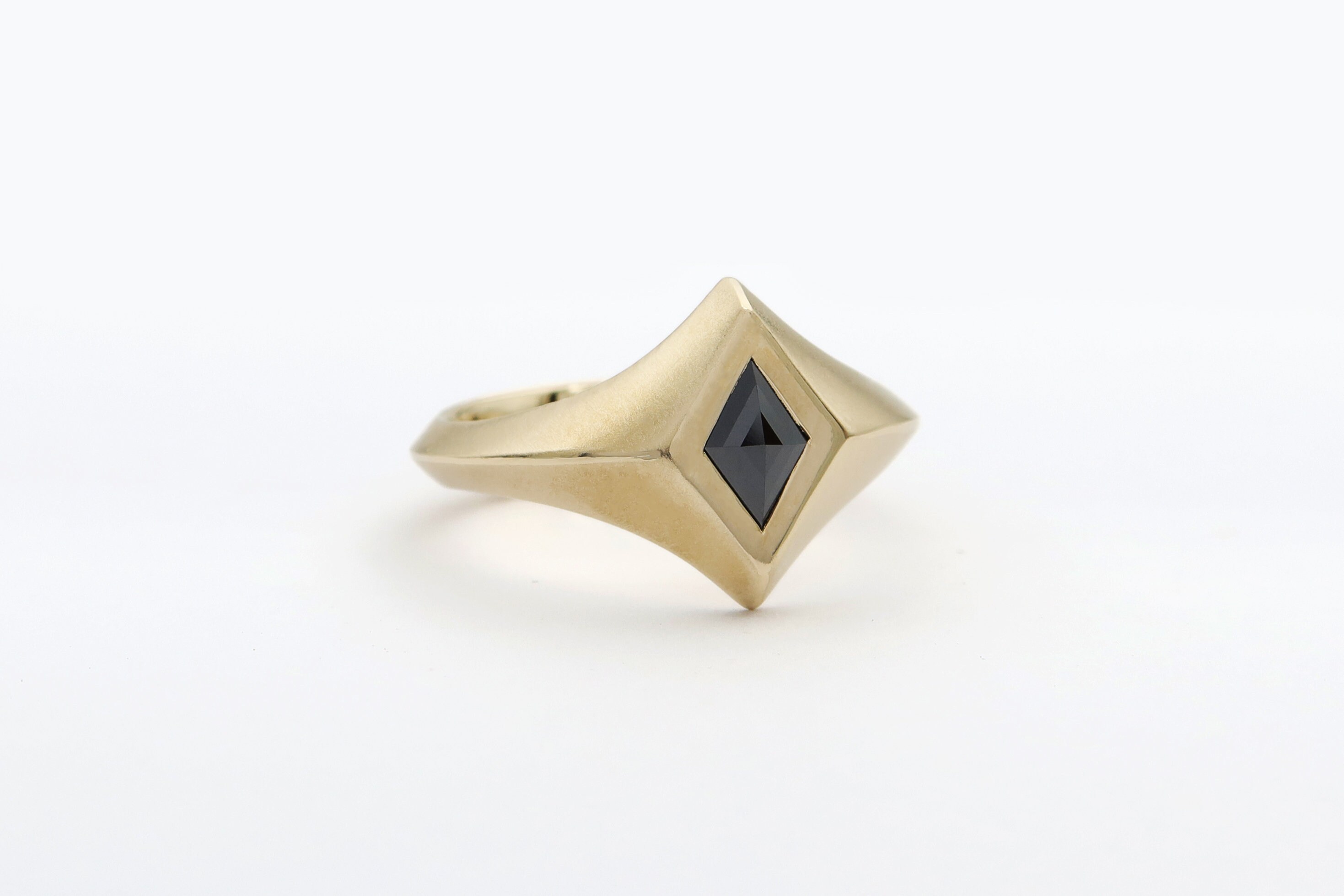 Rhombus Black Diamond Signet Ring 14k Gold Ring Fine - Etsy