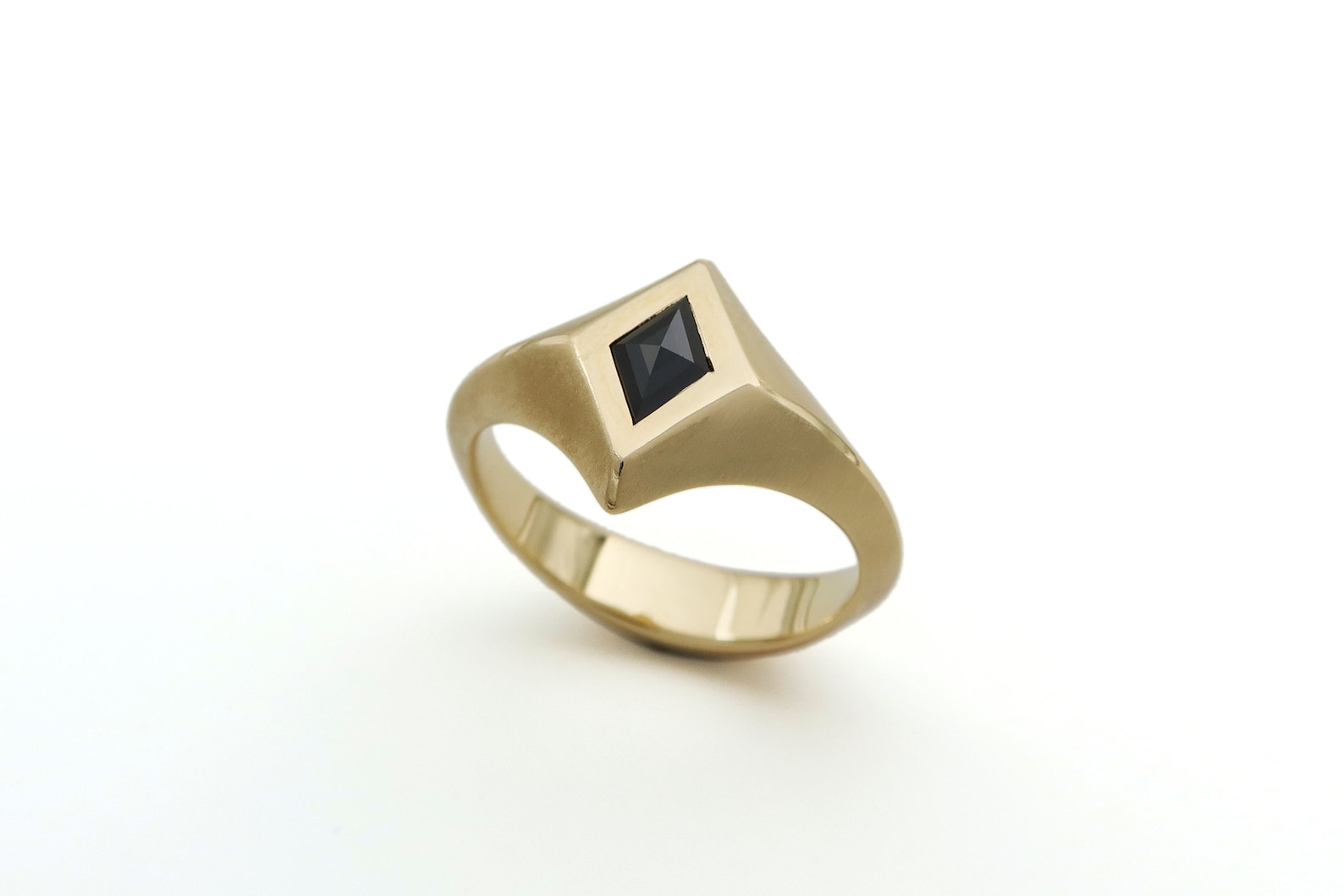 Rhombus Black Diamond Signet Ring 14k Gold Ring Fine - Etsy
