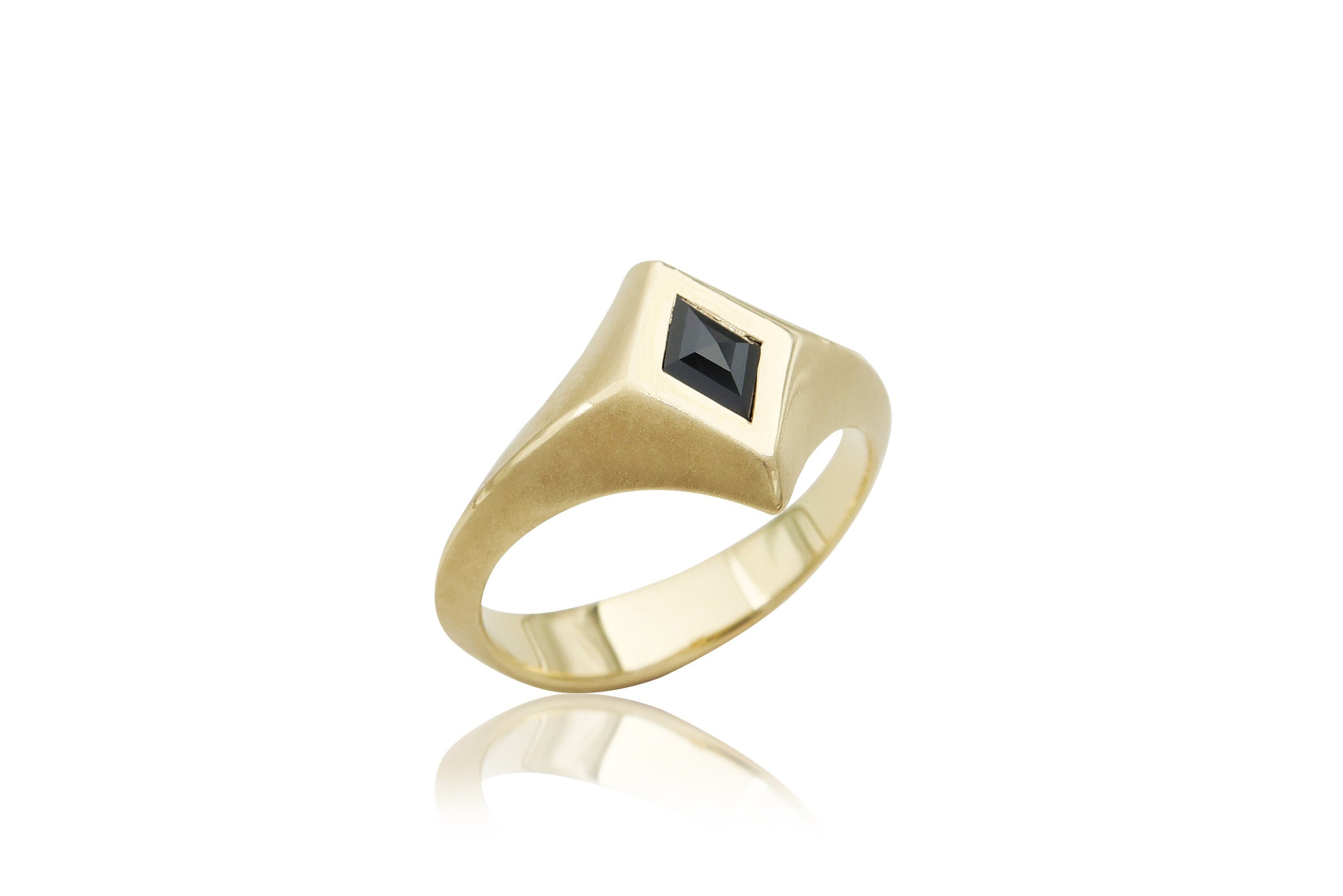 Rhombus Black Diamond Signet Ring 14k Gold Ring Fine - Etsy