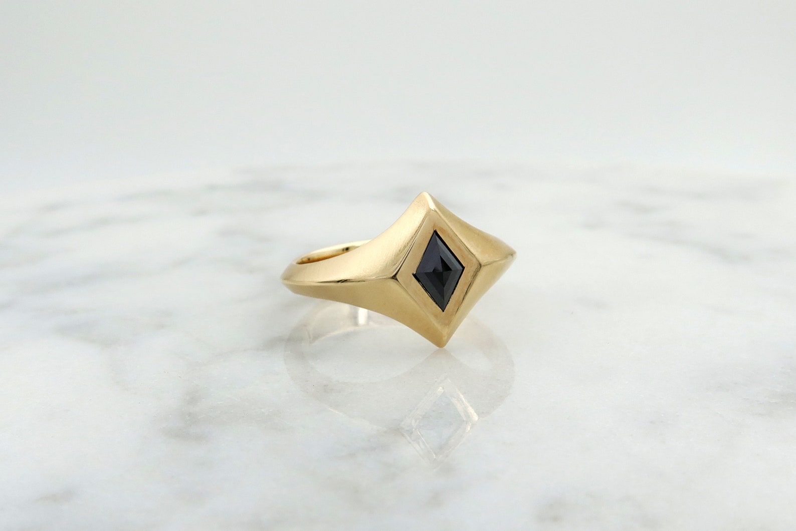 Rhombus Black Diamond Signet Ring 14k Gold Ring Fine - Etsy