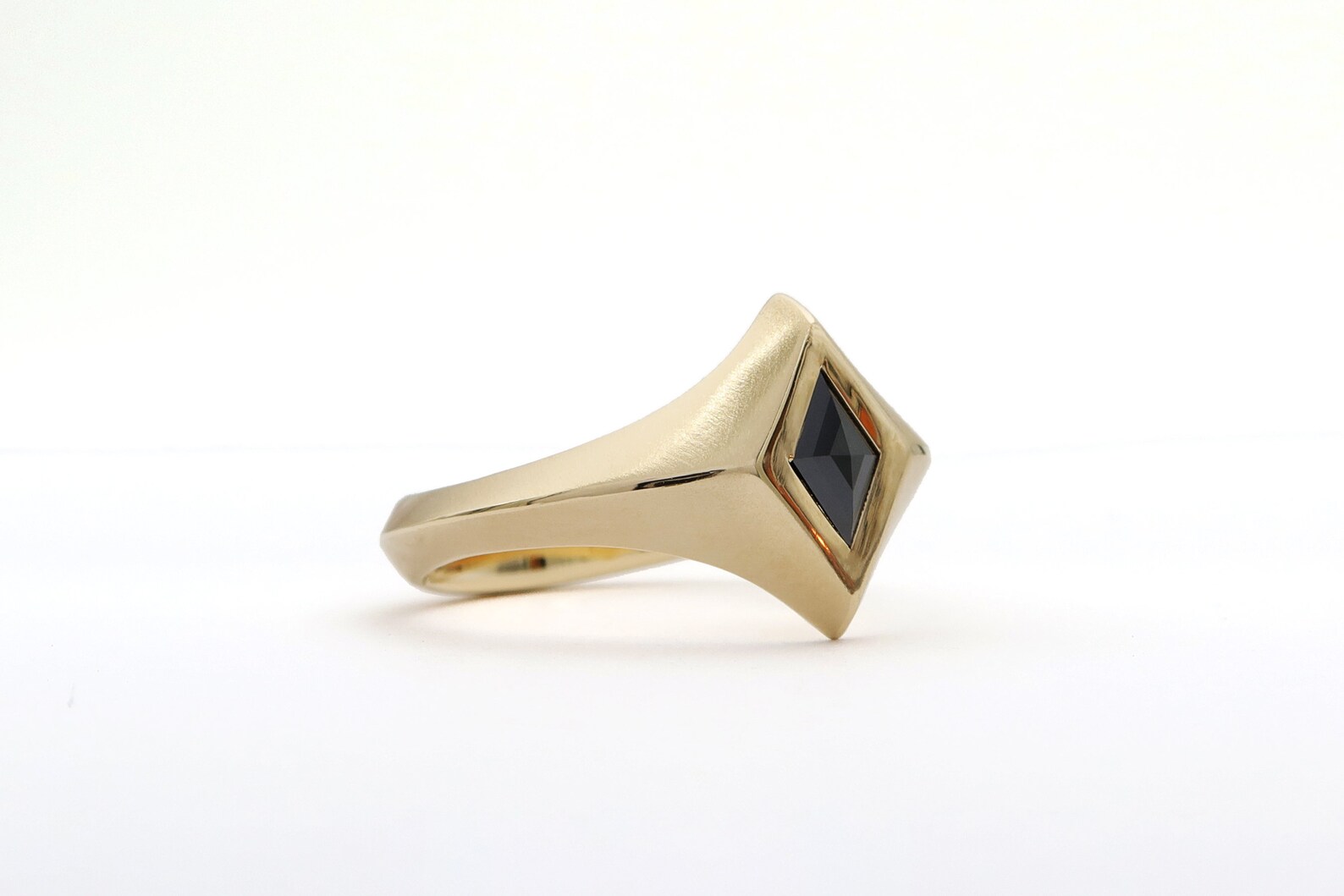 Rhombus Black Diamond Signet Ring 14k Gold Ring Fine - Etsy