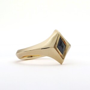 Rhombus Black Diamond Signet Ring 14k Gold Ring Fine - Etsy