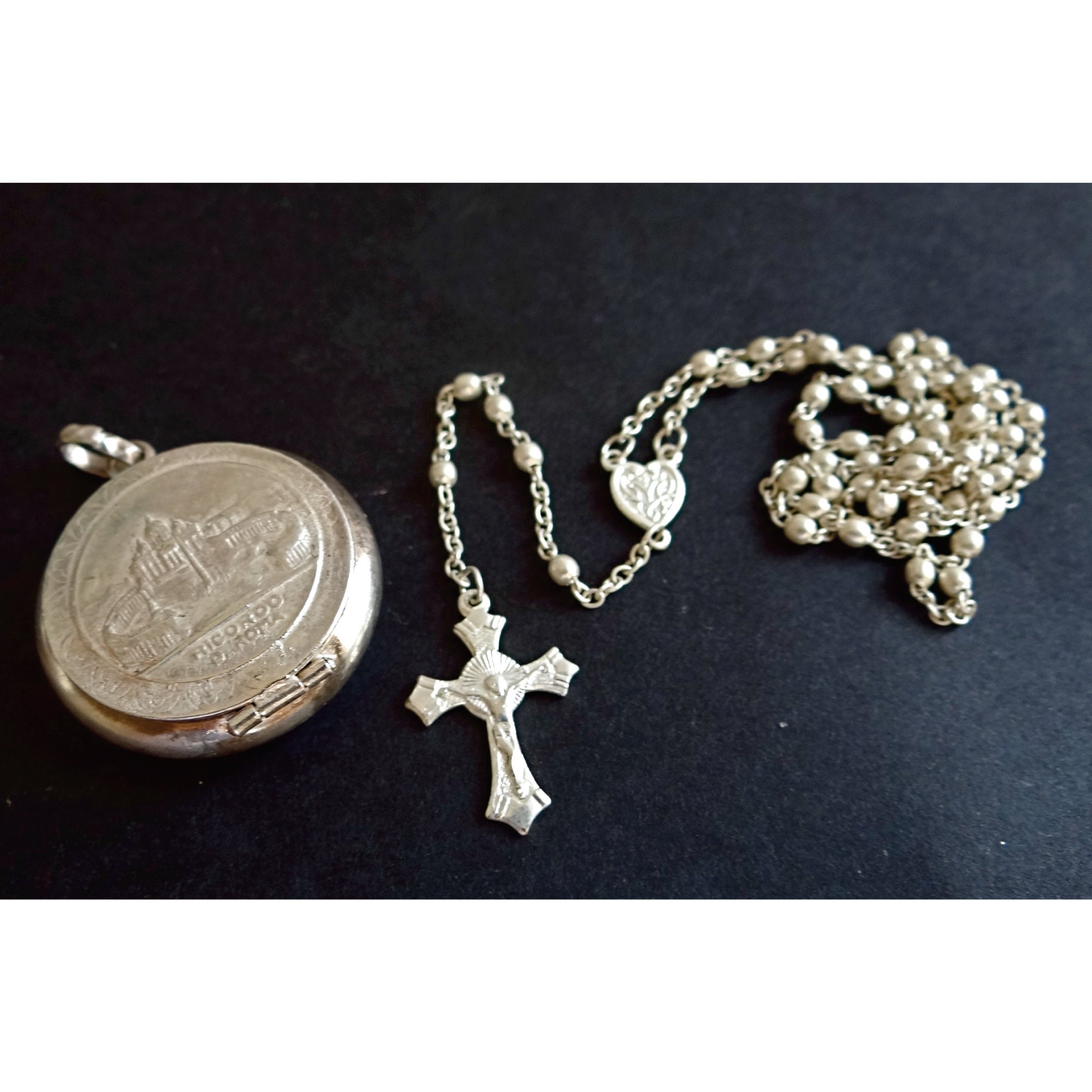 VINTAGE BOX & ROSARY Silver Communion Rosary Vintage 40s Religious ...