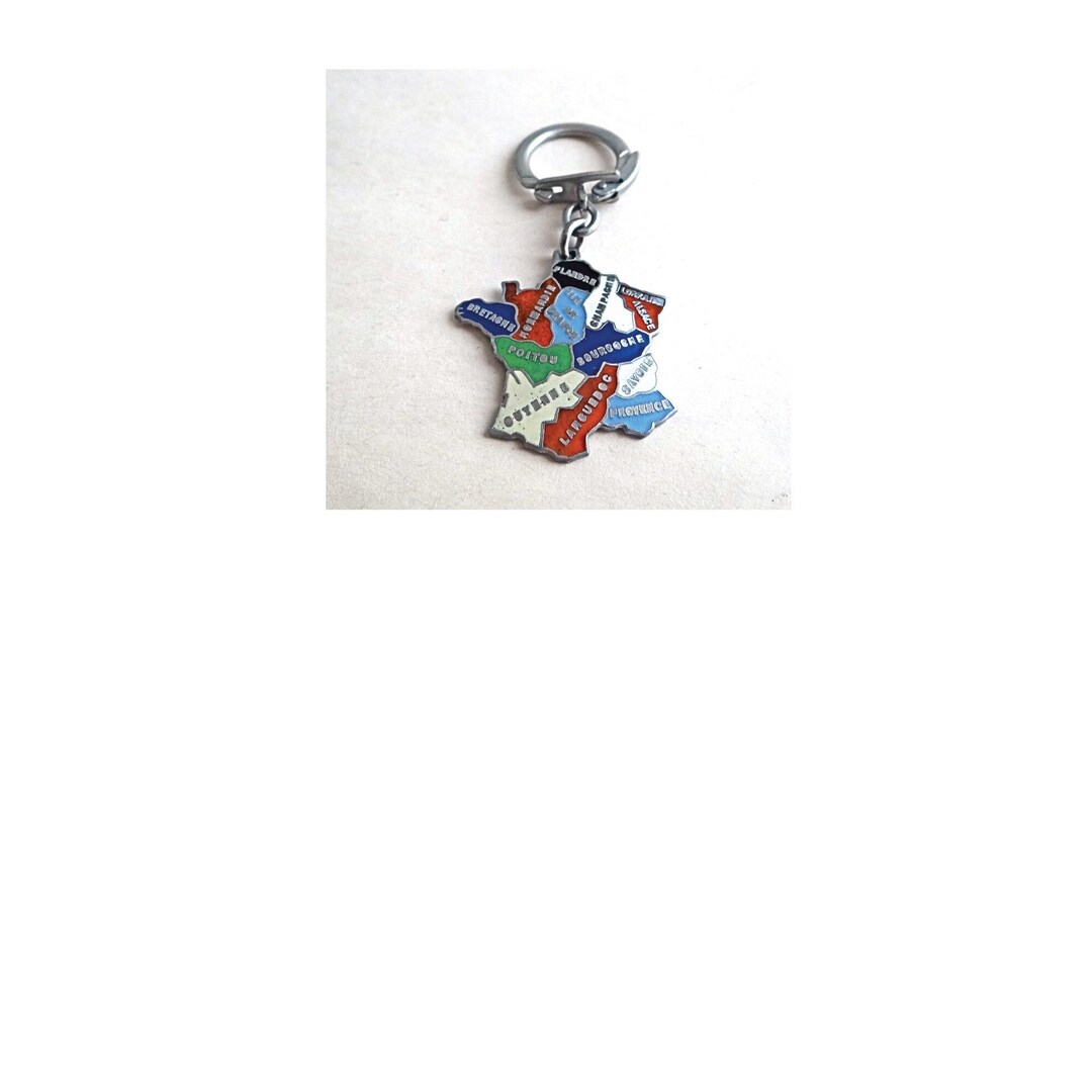VINTAGE KEY CHAINS France Map Key Ring, Old French Regions, Vintage ...