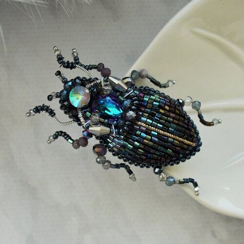 Beetle Brooch Insect Embroidery Beads Fairy Beaded Bug Pin - Etsy