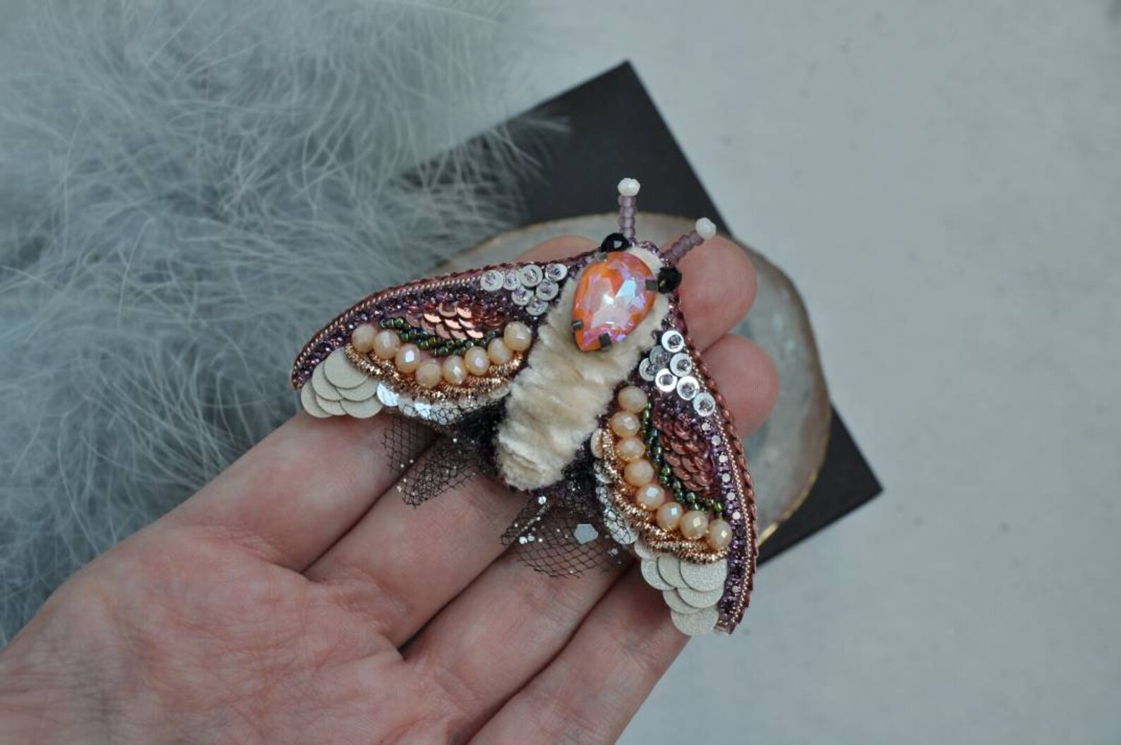 Moth Beaded Pin, Butterfly Embroidery Brooch, Baige Insect Jewelry - Etsy
