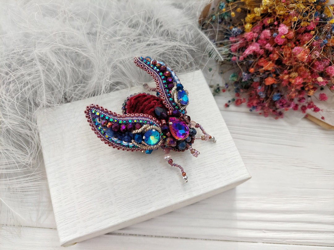 Embroidery Beaded Brooch Beaded Beetle Brooch Pin Insect Brooch ...