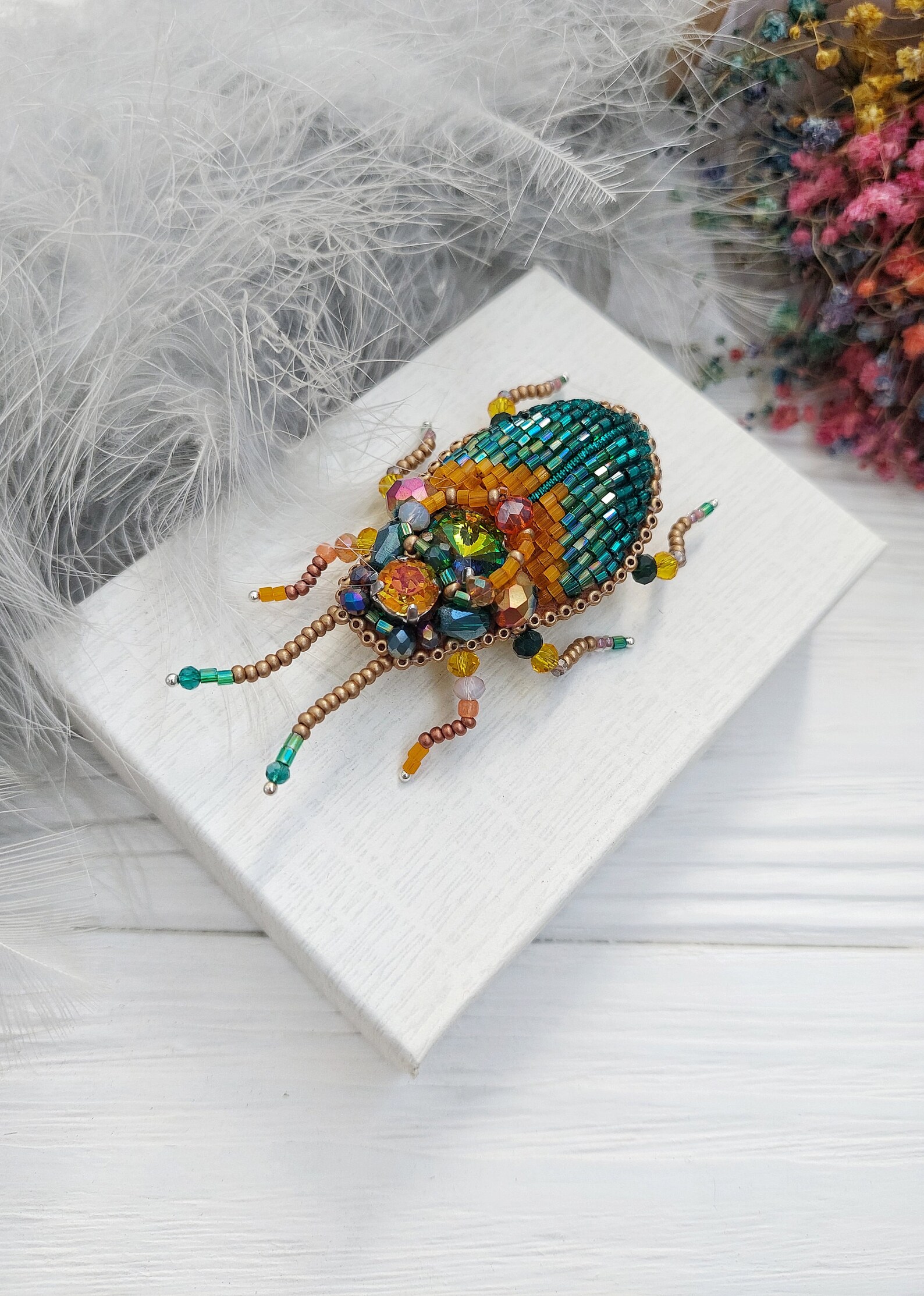Stag Beetle Embroidery Beaded Brooch Pin: Art Glass Insect Accessories ...