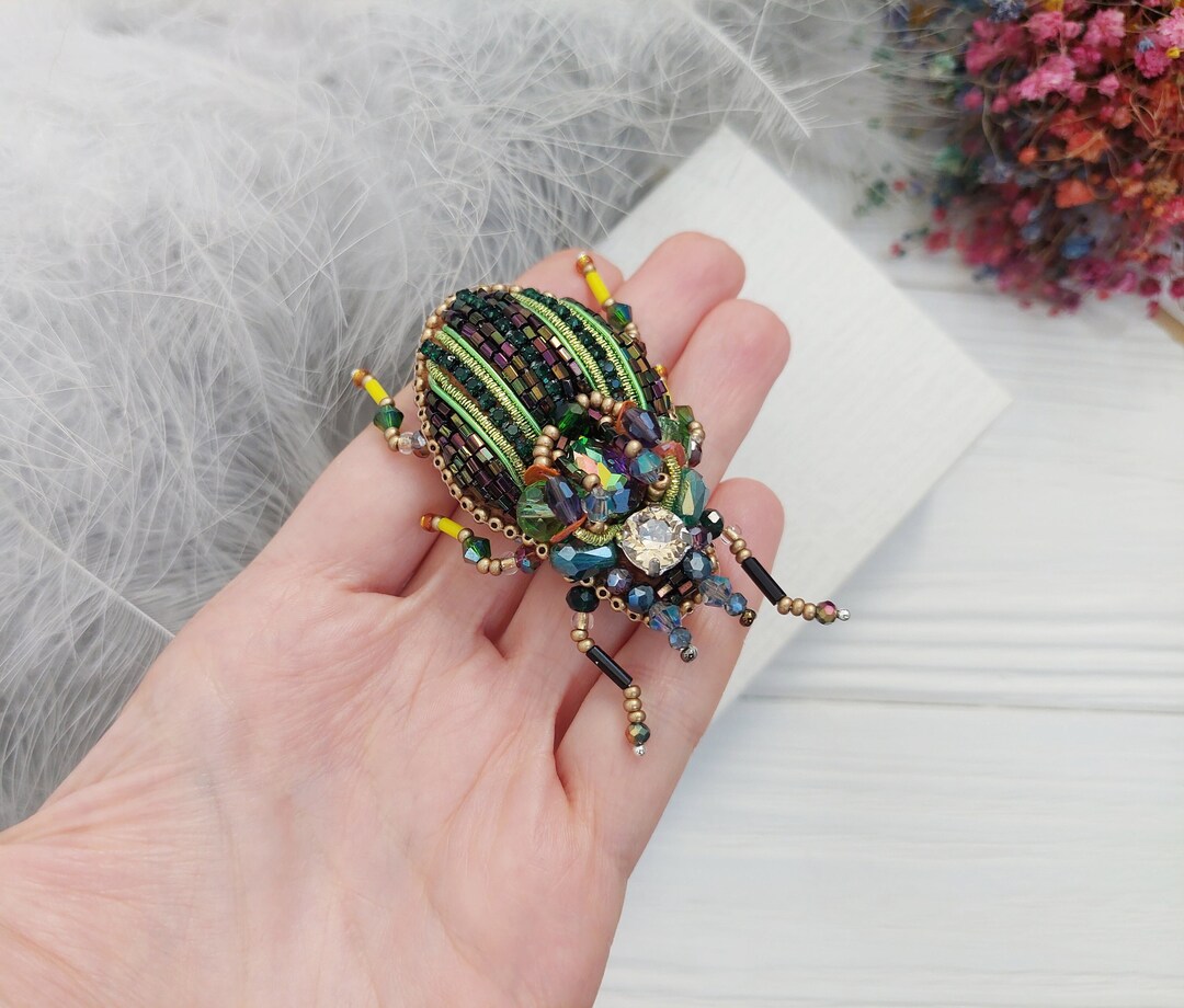 Embroidery Beaded Brooch Stag Beetle Brooch Pin Art Glass Brooch Insect ...