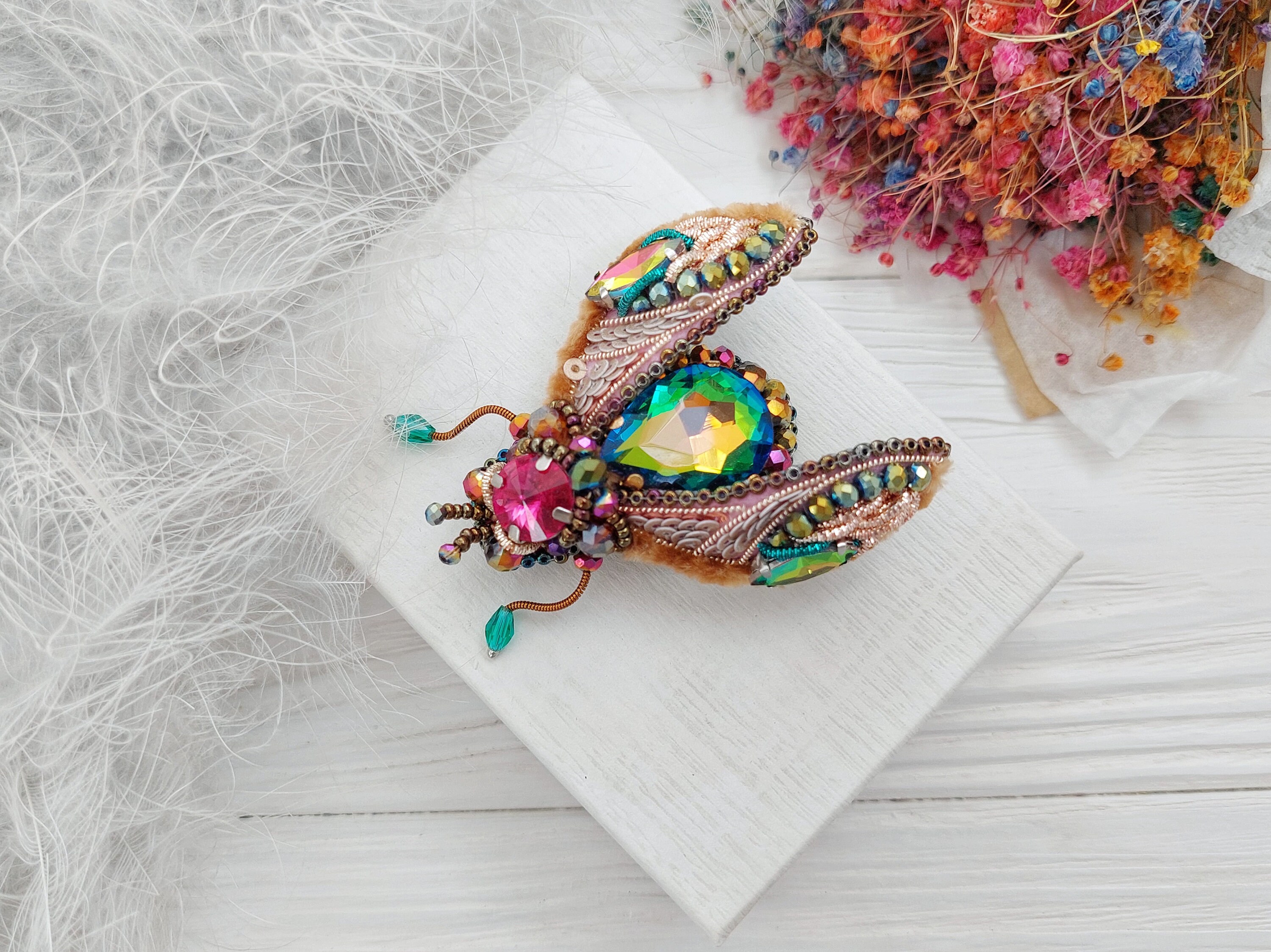 Beaded Cicada Brooch, Fly Beetle Pin, Embroidered Insect Jewelry ...