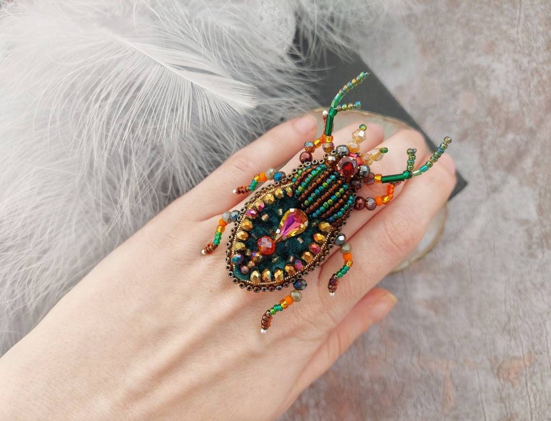 Shiny Stag Beetle Brooch Pin, Beaded Embroidery Bug Brooch Pin, Scarab ...