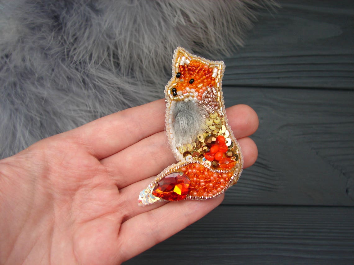 Seed Beaded Brooch Fox Brooch Fox Pin Fox Jewelry Animal - Etsy