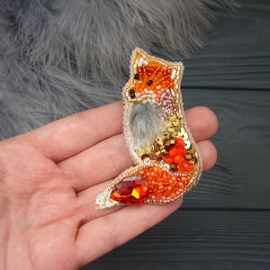Seed Beaded Brooch Fox Brooch Fox Pin Fox Jewelry Animal Brooch Fox Gift for Her Fox Badge ...