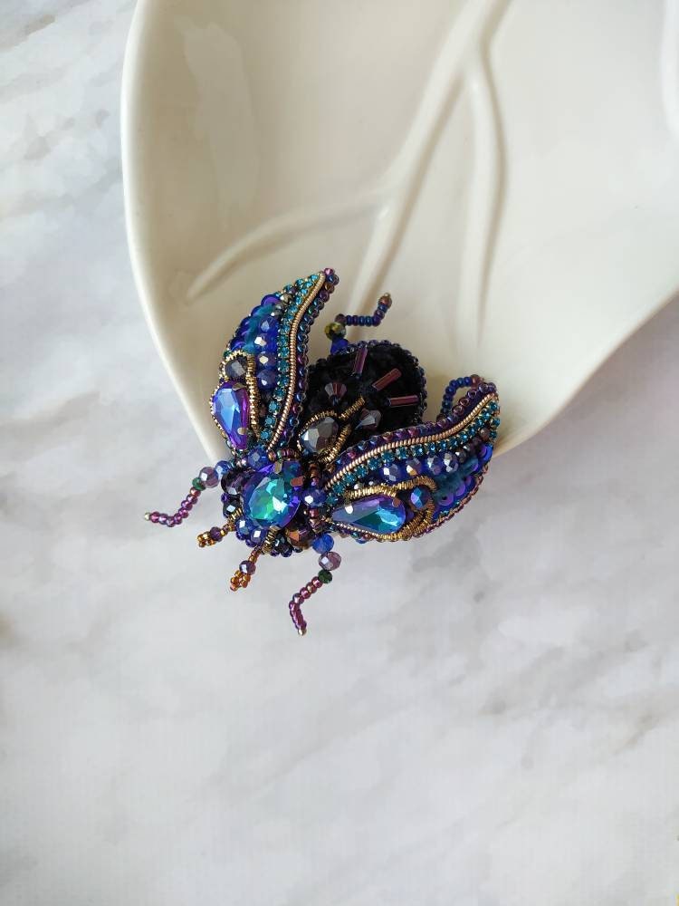Embroidery beaded brooch Beaded beetle brooch pin Insect | Etsy