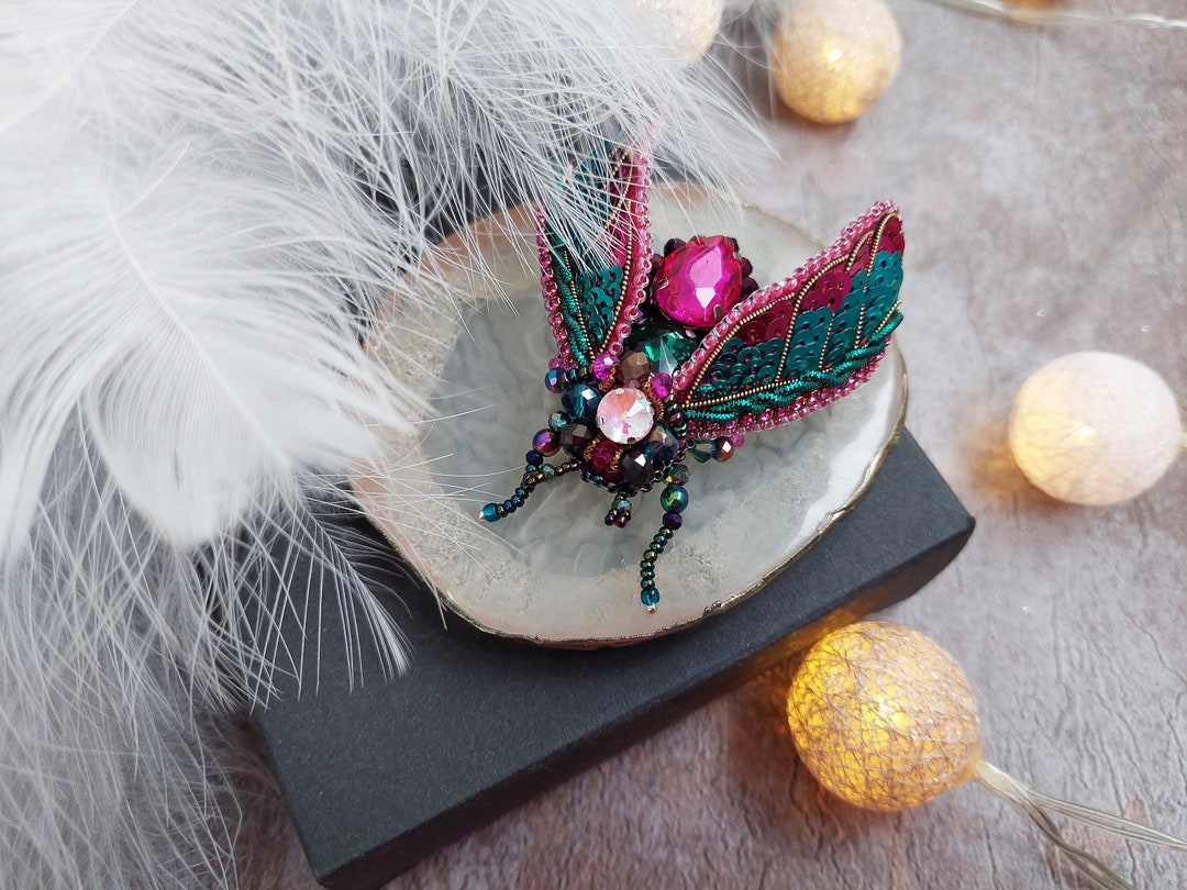 Beaded Cicada Brooch Pin Beetle Brooch Pin Fly Brooch Pin Embroidered ...