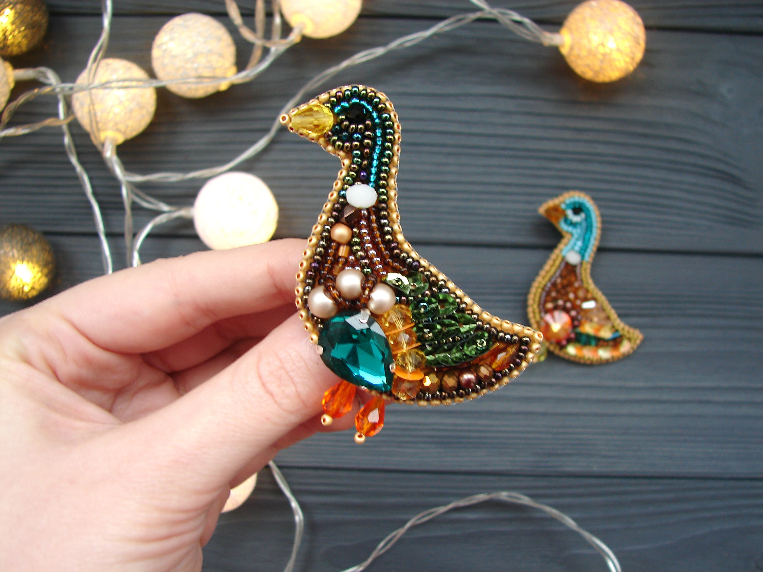 Duck Beaded Brooch Goose Beaded Broach Goose Duck Jewelry Embroidery ...
