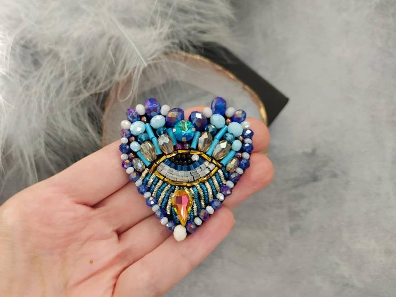 Evil eye brooch pin Evil eye jewellery Heart brooch Evil | Etsy