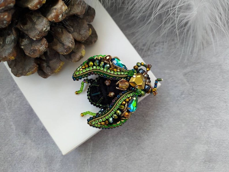 Embroidery Beaded Brooch Beaded Beetle Brooch Pin Insect - Etsy