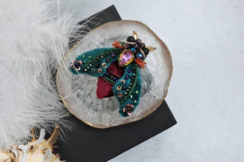 Beetle Brooch Insect Embroidery Beads Fairy Beaded Bug Pin | Etsy