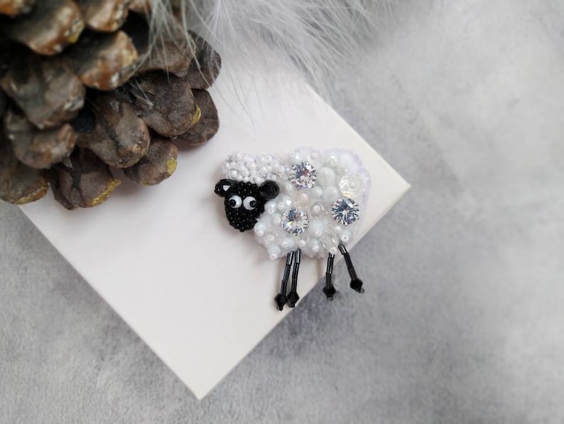 Beaded sheep pin white sheep brooch lamb pin brooch | Etsy