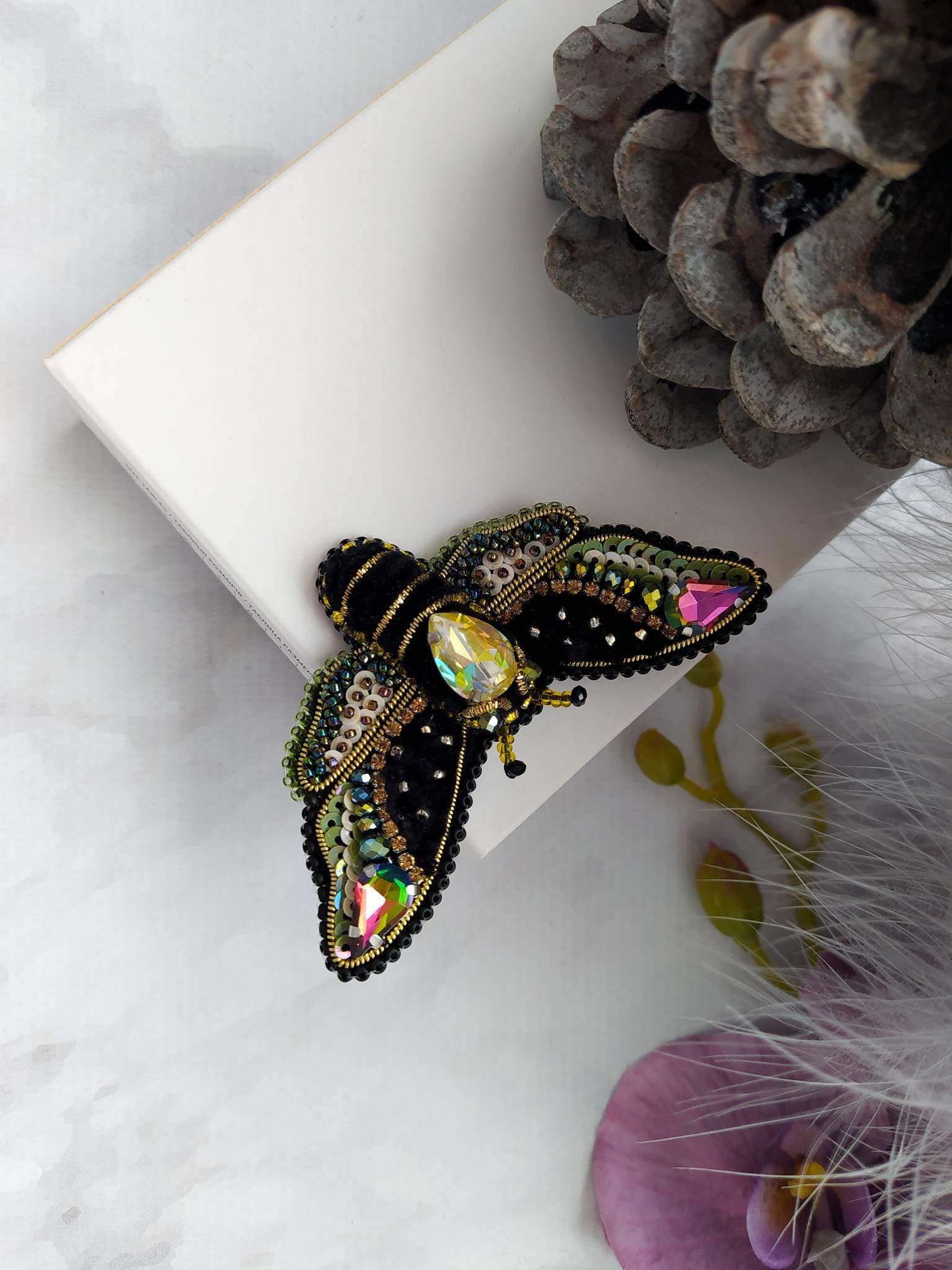 Beaded Butterfly Moth Beetle brooch pin Embroidered brooch | Etsy