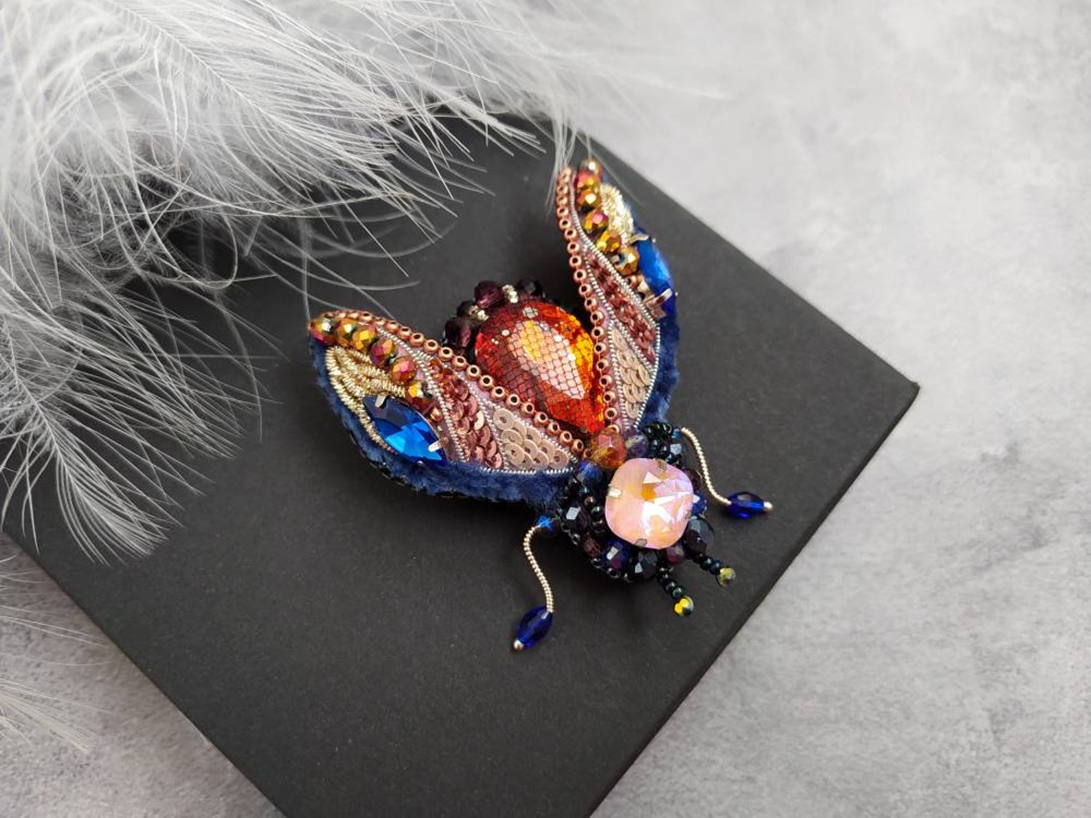 Beaded Cicada brooch pin Orange insect brooch Beetle brooch | Etsy