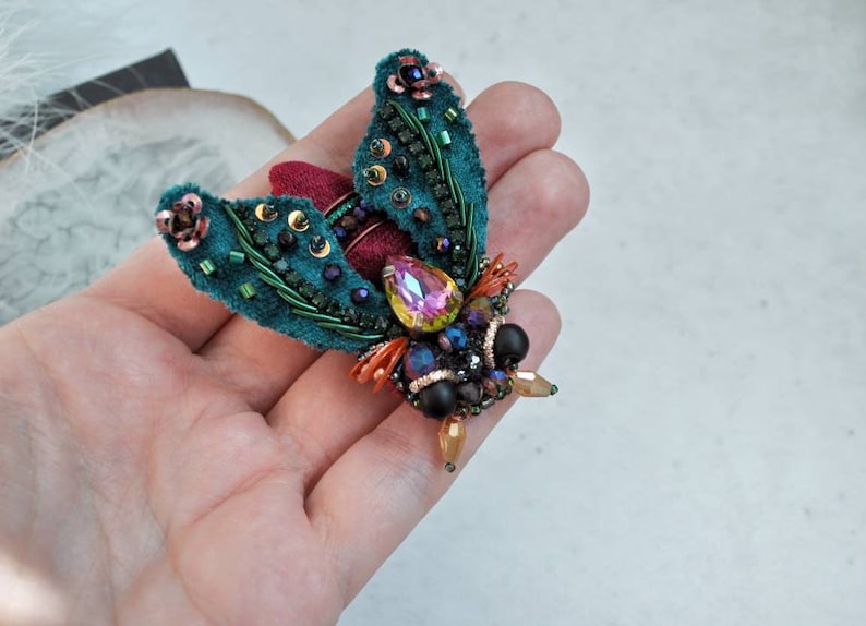 Beetle Brooch Insect Embroidery Beads Fairy Beaded Bug Pin | Etsy